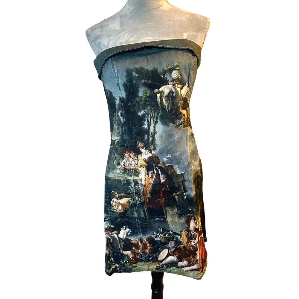 SHEIN | Dresses | Nwt Shein Art Print Mini Dress Strapless Bodycon ...